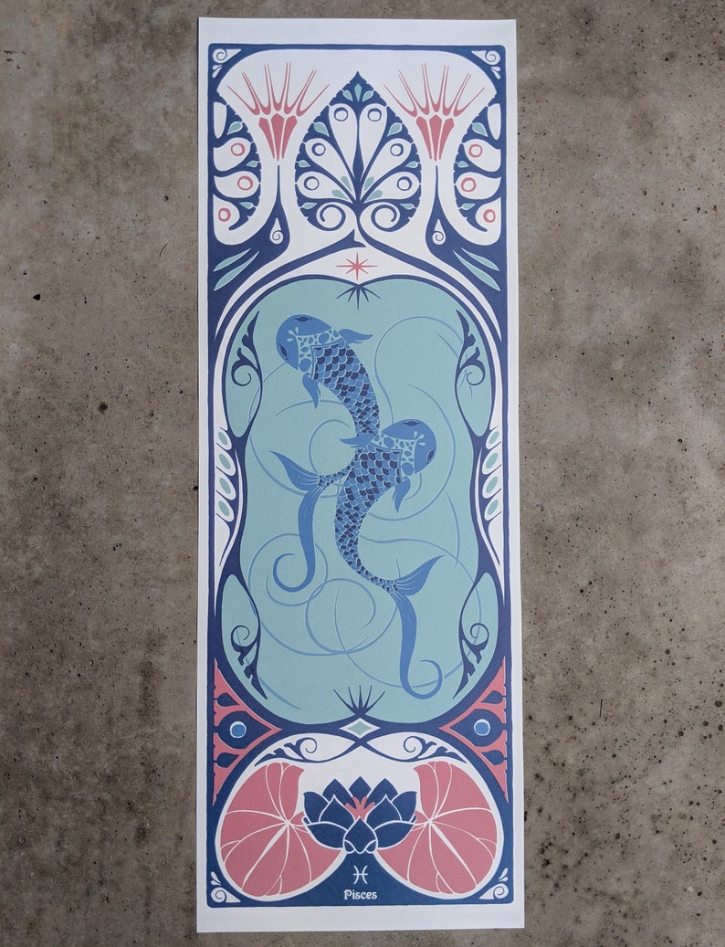 Pisces Poster! Danish Art Nouveau Zodiac Poster With the Pisces Sign ...