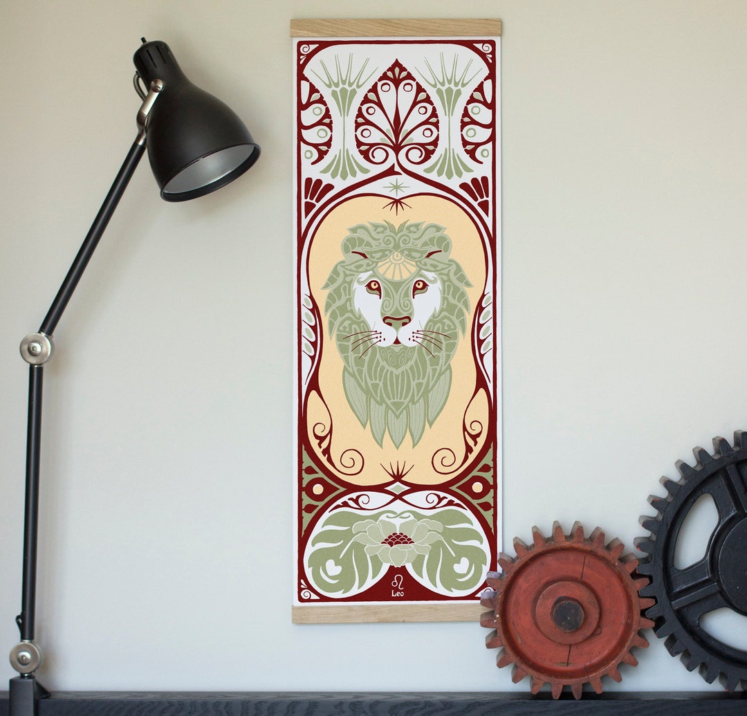 LEO Zodiac Sign lion Danish Design Poster With Art Nouveau Theme. Made ...