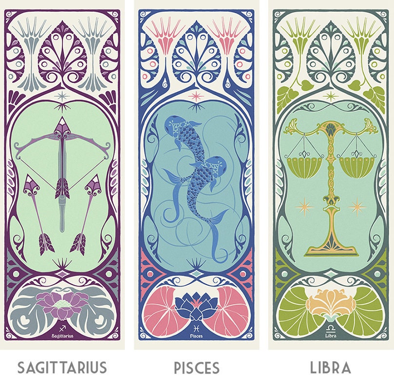Pisces Poster! Danish Art Nouveau Zodiac Poster With the Pisces Sign ...