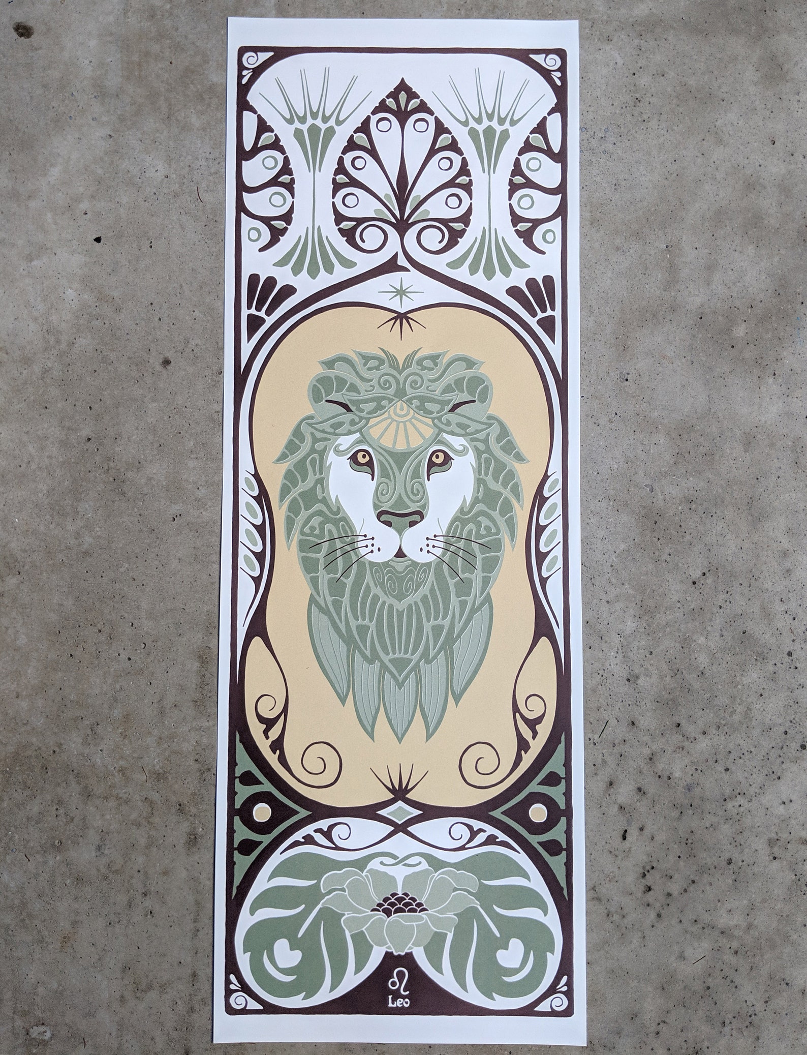 LEO Zodiac Sign lion Danish Design Poster With Art Nouveau Theme. Made ...
