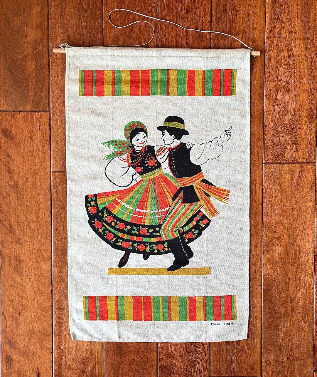 Vintage Polish Folk Dancers Linen Cotton Folk Art Wall Hanging Polish ...