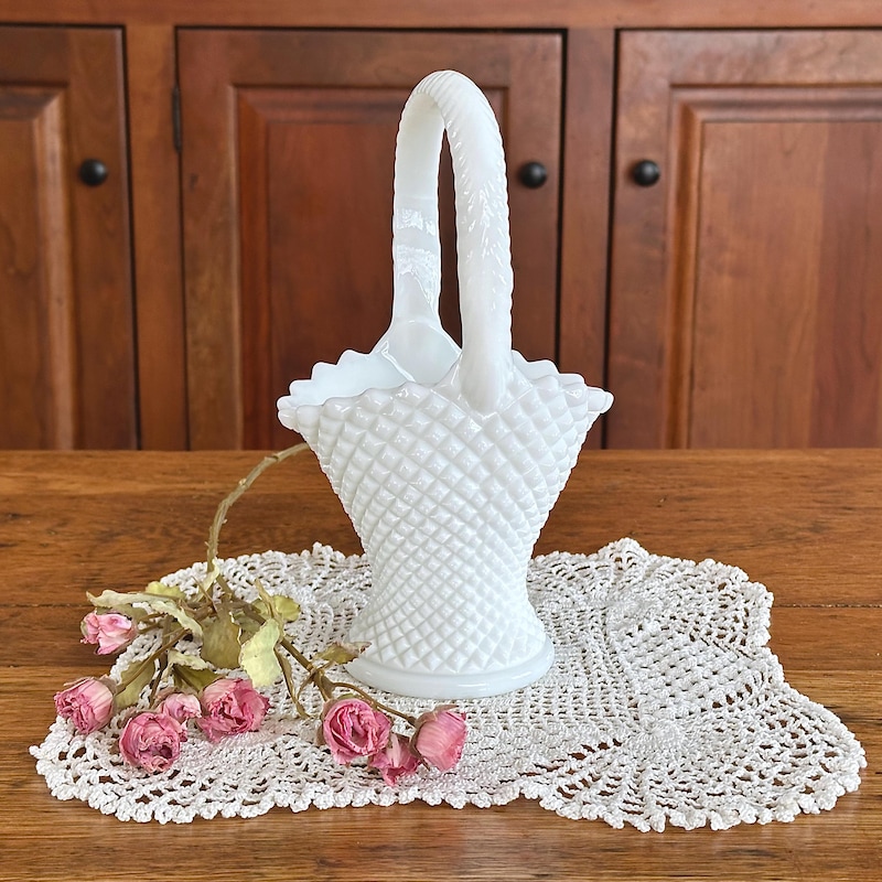 Milk Glass Basket - Etsy