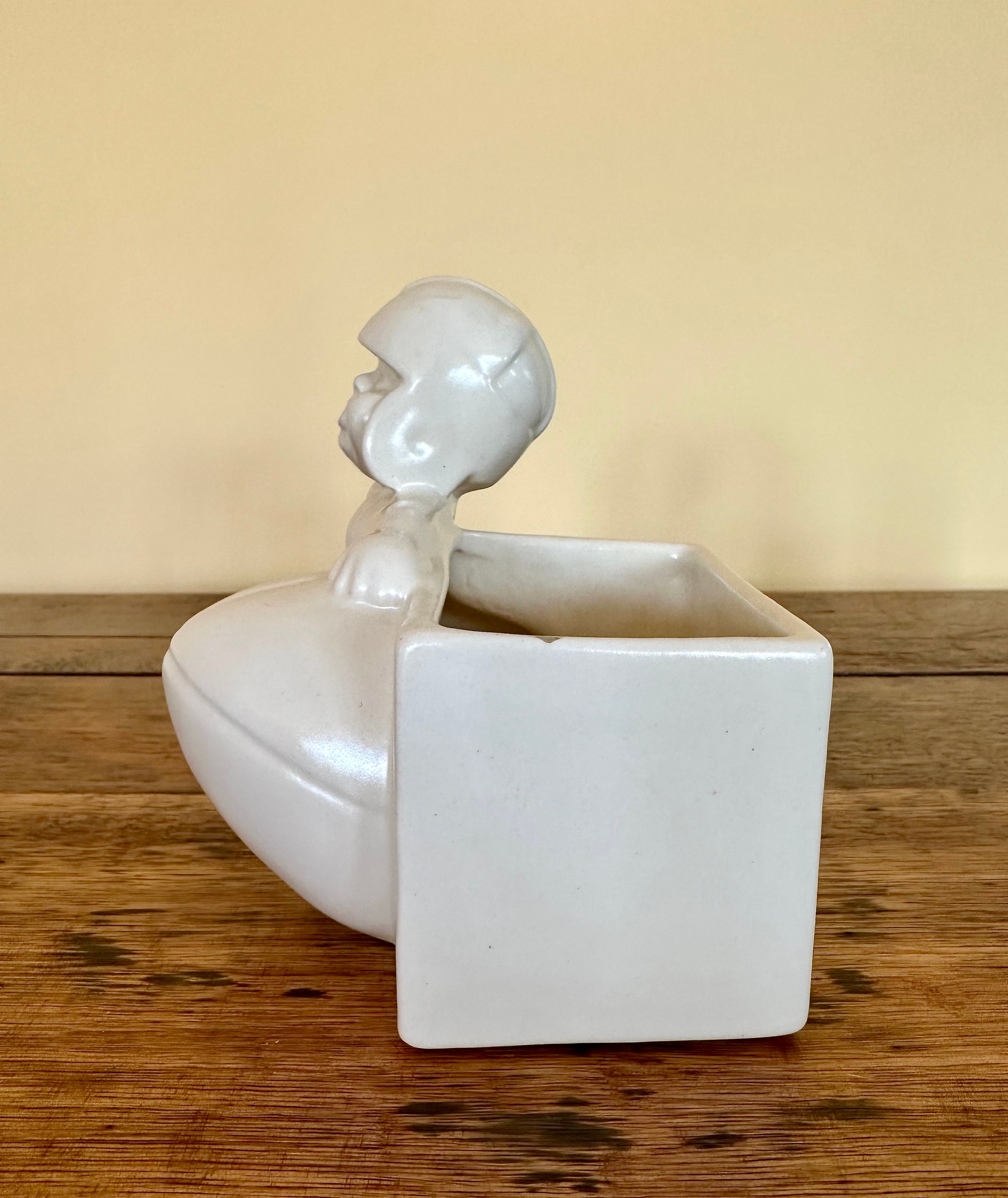Vintage Haeger Pottery White Ceramic Planter Baby Boy Playing Football ...