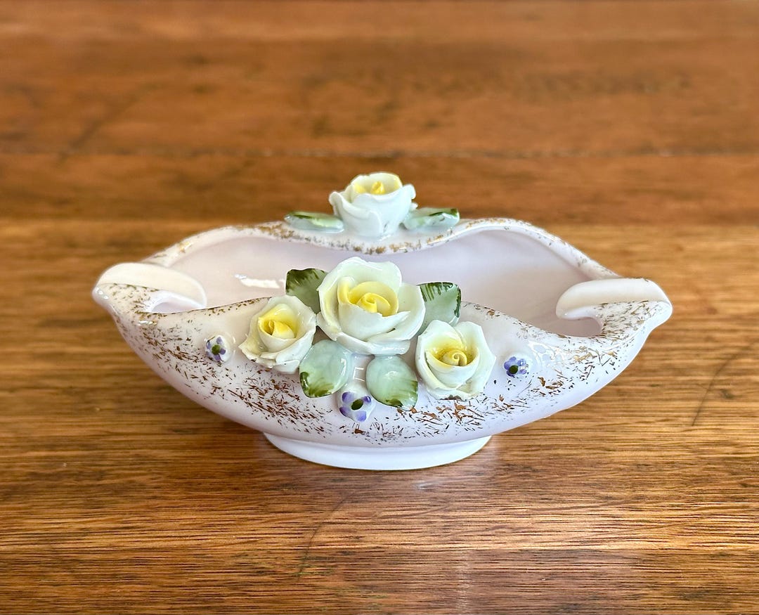 Vintage Lefton Ashtray Pink Hand-painted Floral Ceramic Ashtray Gold ...