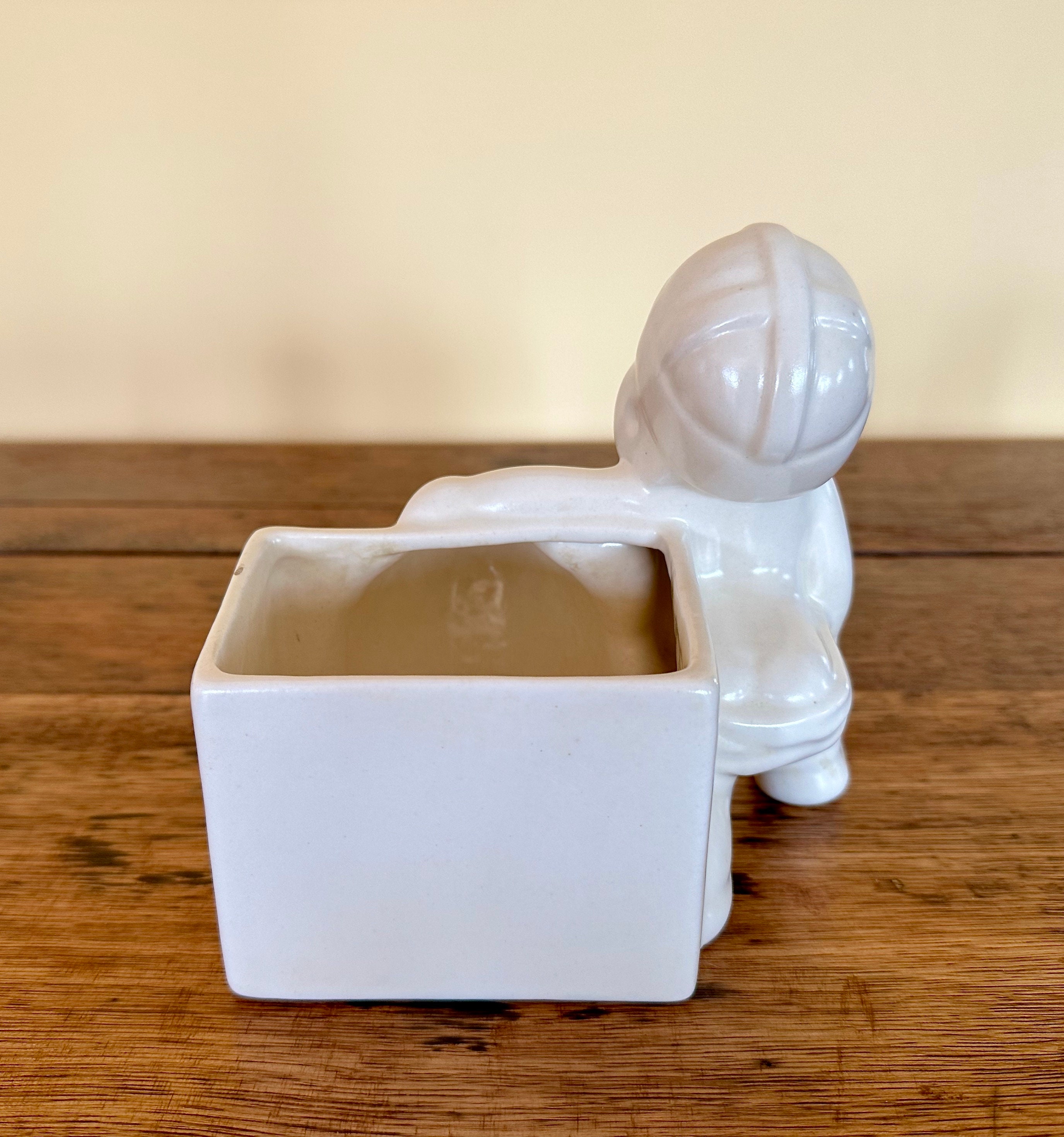 Vintage Haeger Pottery White Ceramic Planter Baby Boy Playing Football ...