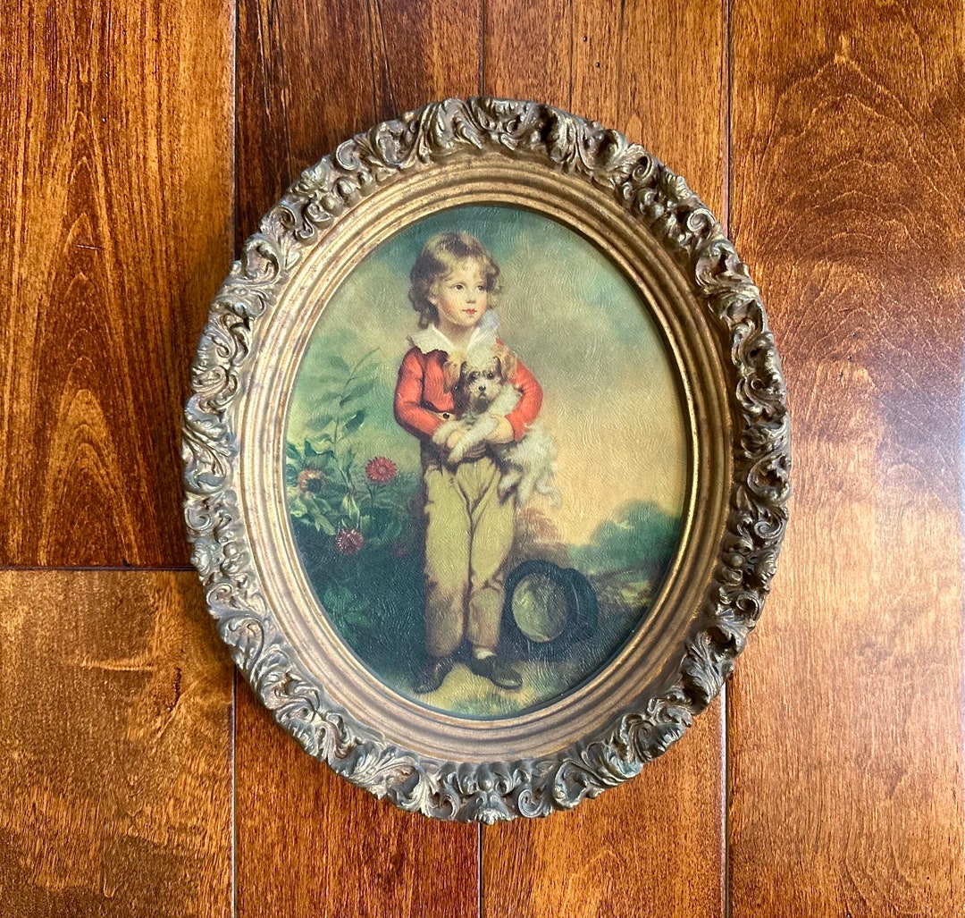 Vintage Gold Faux Wood Oval Ornate Framed Master Simpson With His Dog ...