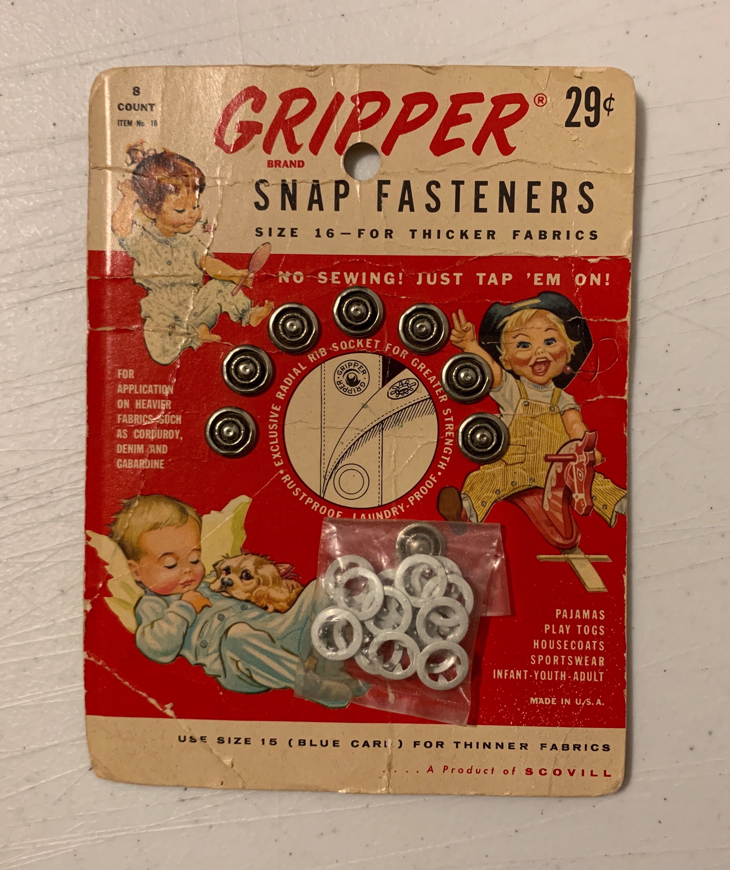 Vintage Card of Gripper Fabric Snap Fastners by Scovill - Etsy