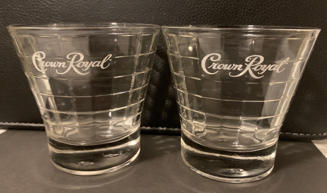 2- Vintage Crown Royal Whiskey Lowball Rocks Glasses Tapered Stepped ...