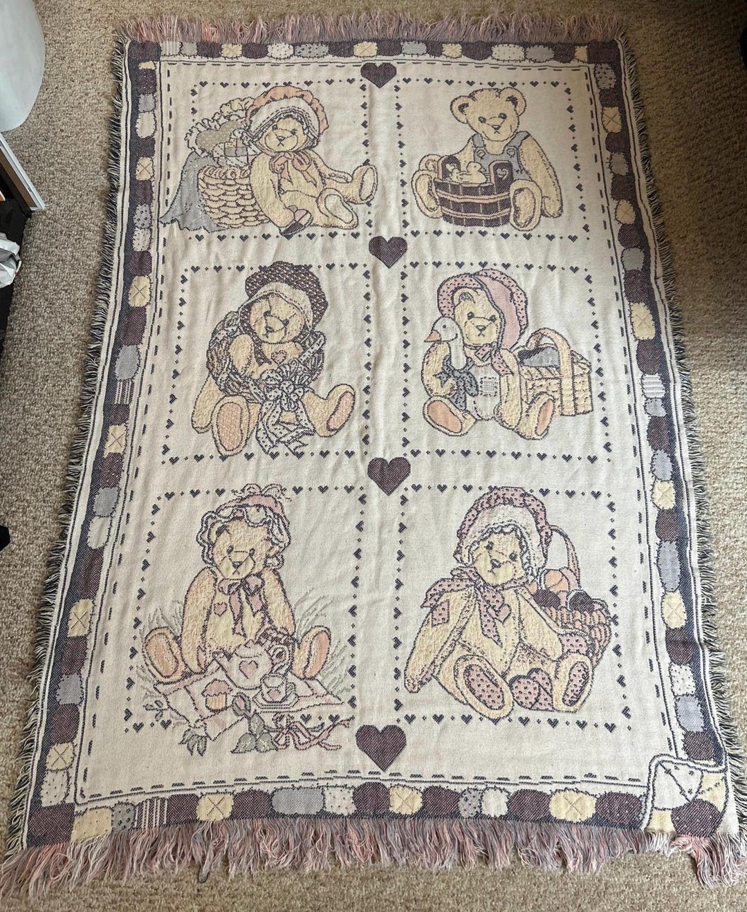 Priscilla Hillman 1993 Cherished Teddy Tapestry Throw Blanket Afghan ...