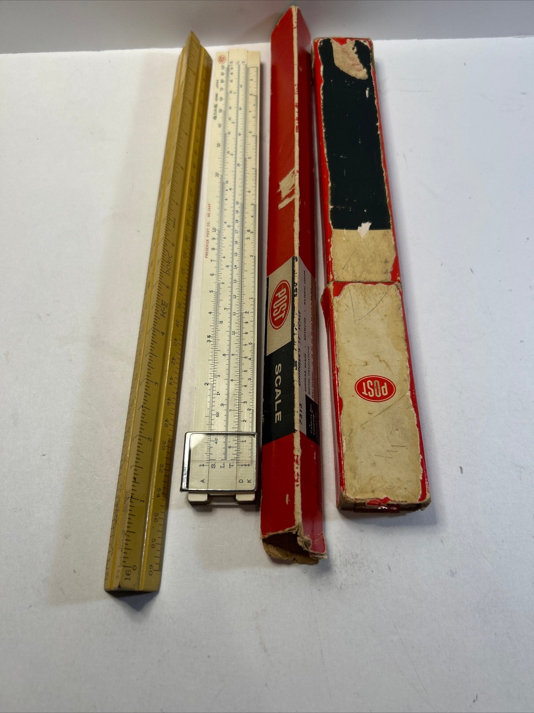Vtg Fredrick Post 1447 Hemmi Japan Slide Rule & K E 3 Sided Draft Ruler ...