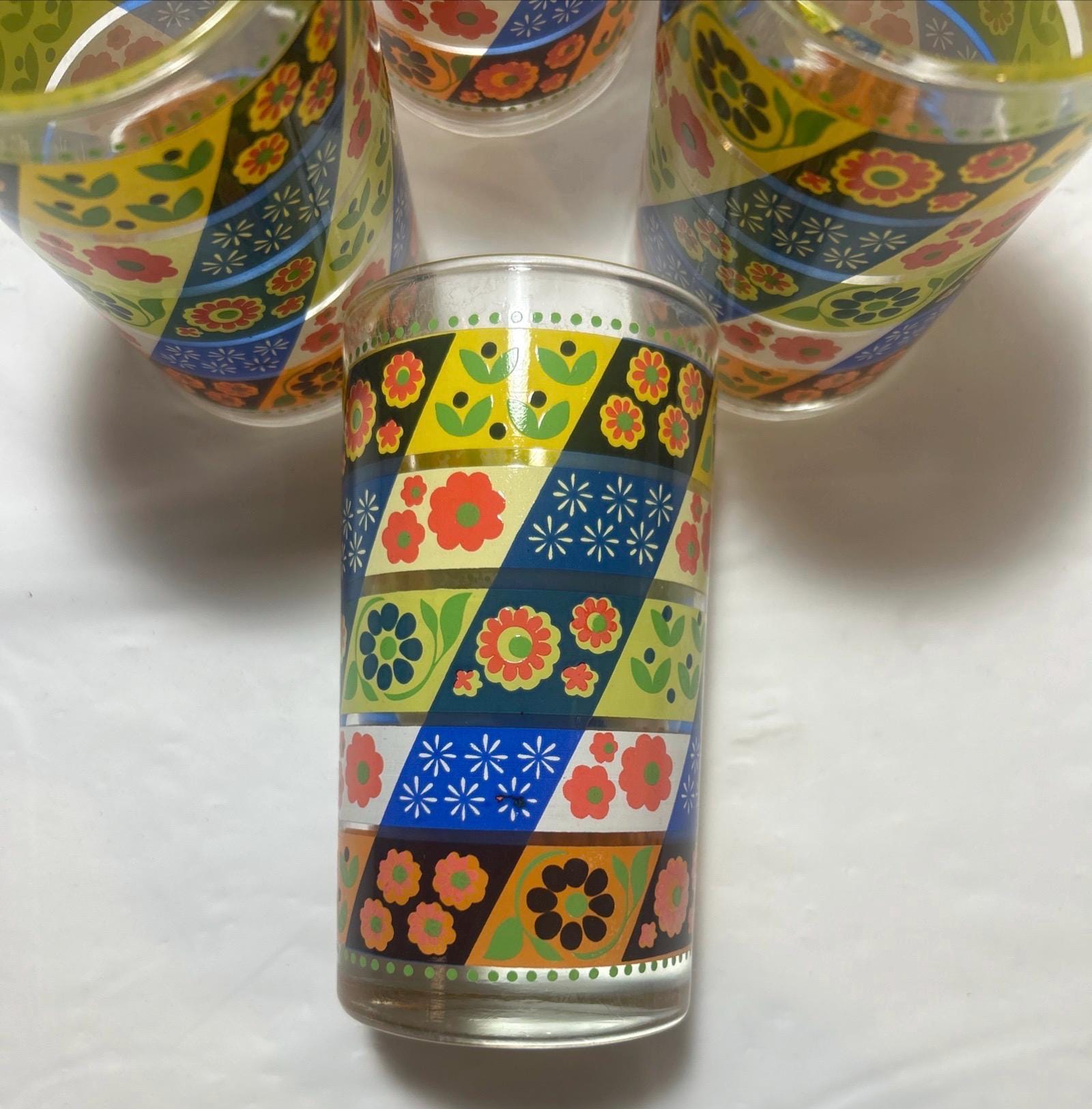 Pasinski Lot of 4 Vintage Libby Flower Design 5in Glasses CO4 - Etsy