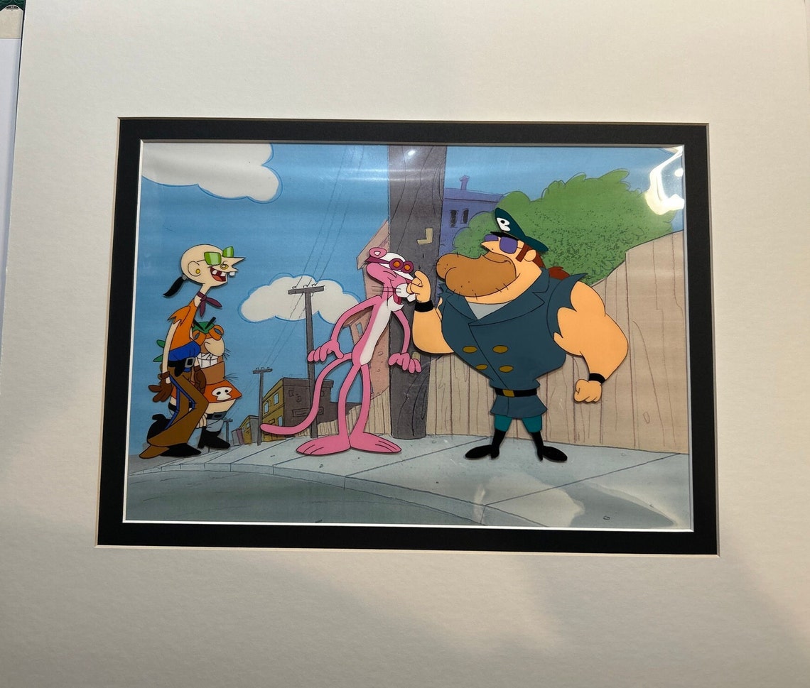 Pink Panther Muscle Cop 1999 Animation Cel COA Sketches Hanna Barbera ...