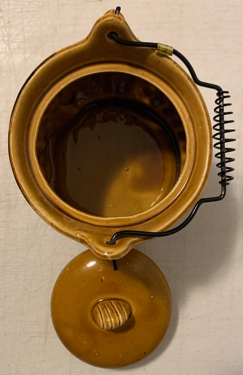 Vintage 1950s Toby Colonial Teapot Face Brown Glaze Coil Wire Handle ...