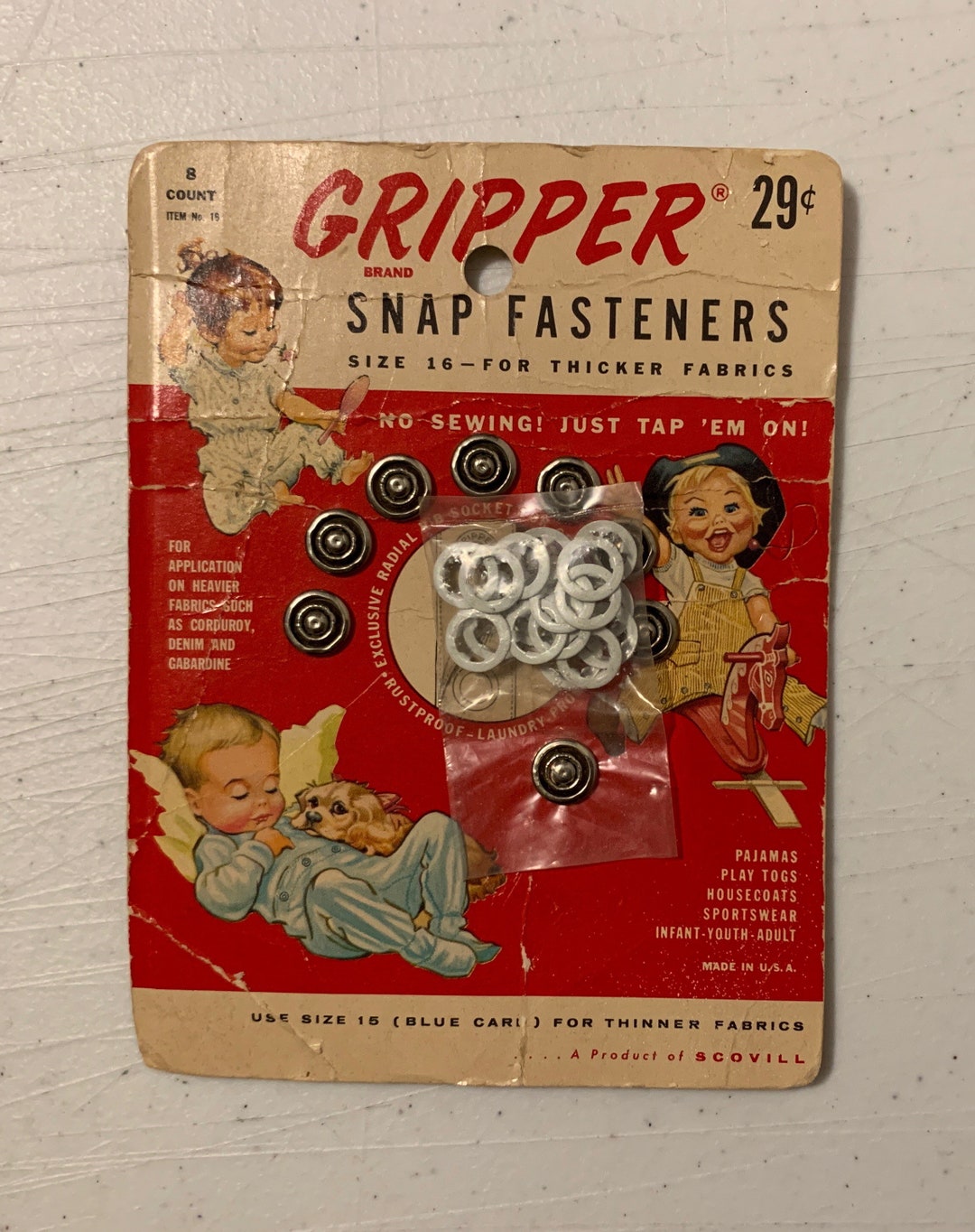 Vintage Card of Gripper Fabric Snap Fastners by Scovill - Etsy