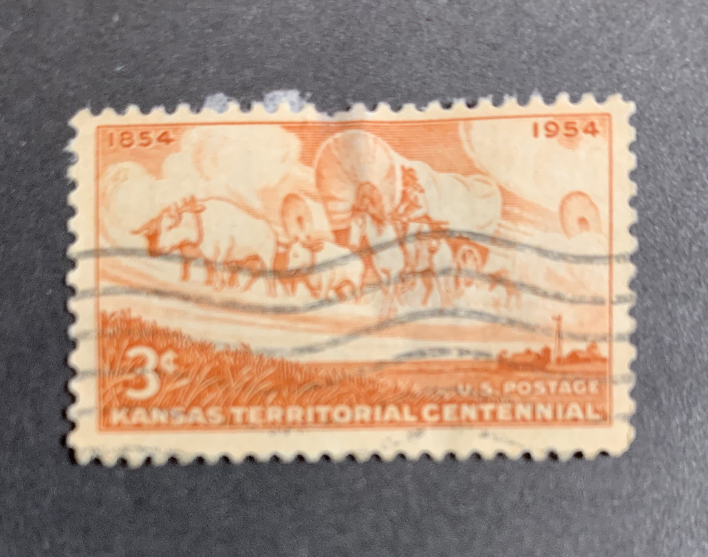 Vintage 3 Cent Stamp Kansas Territorial Centennial 1954 Used Postage ...