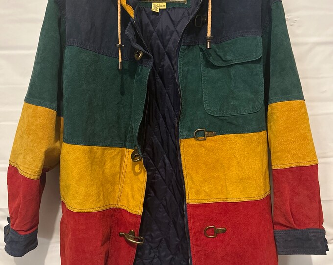 90’s Global Identity Gitano-iii Mens Color Suede Jacket Med Sz Hooded ...