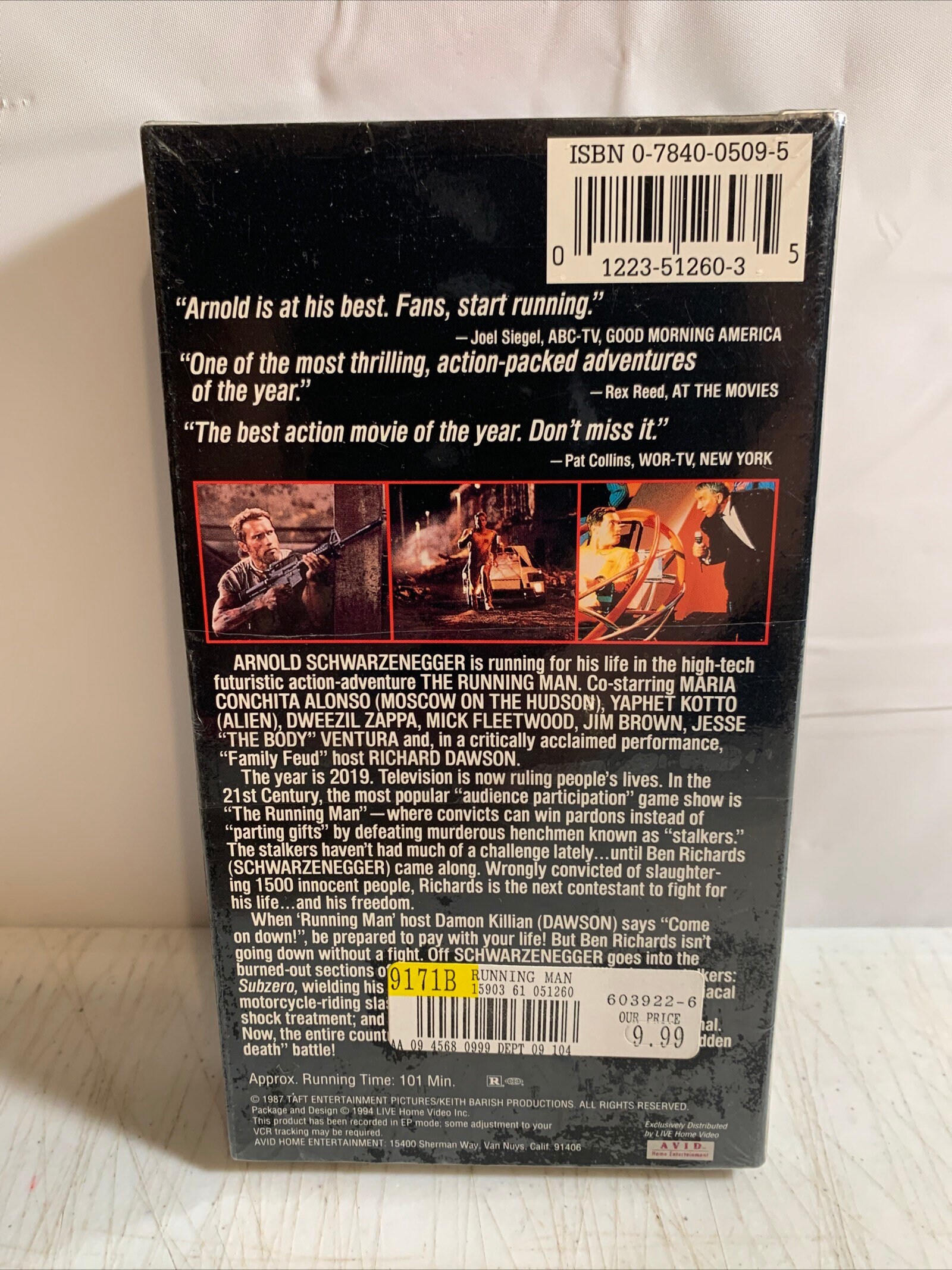 The Running Man VHS, 1987 Arnold Schwarzenegger, Stephen King VESTRON ...