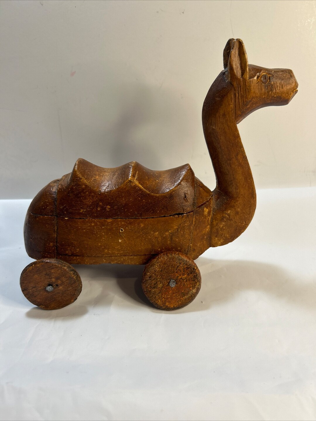 Vintage Wooden Camel on Wheels Figurine Spice Box Original Old Hand ...