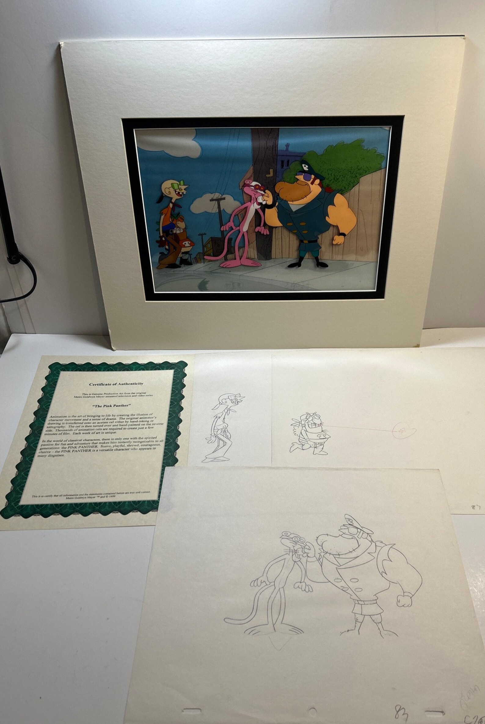 Pink Panther Muscle Cop 1999 Animation Cel COA Sketches Hanna Barbera ...