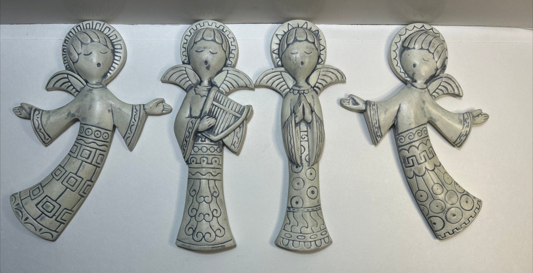 Vintage MCM 4 Choir Angels White & Gray Ceramic Wall Hanging Christmas ...