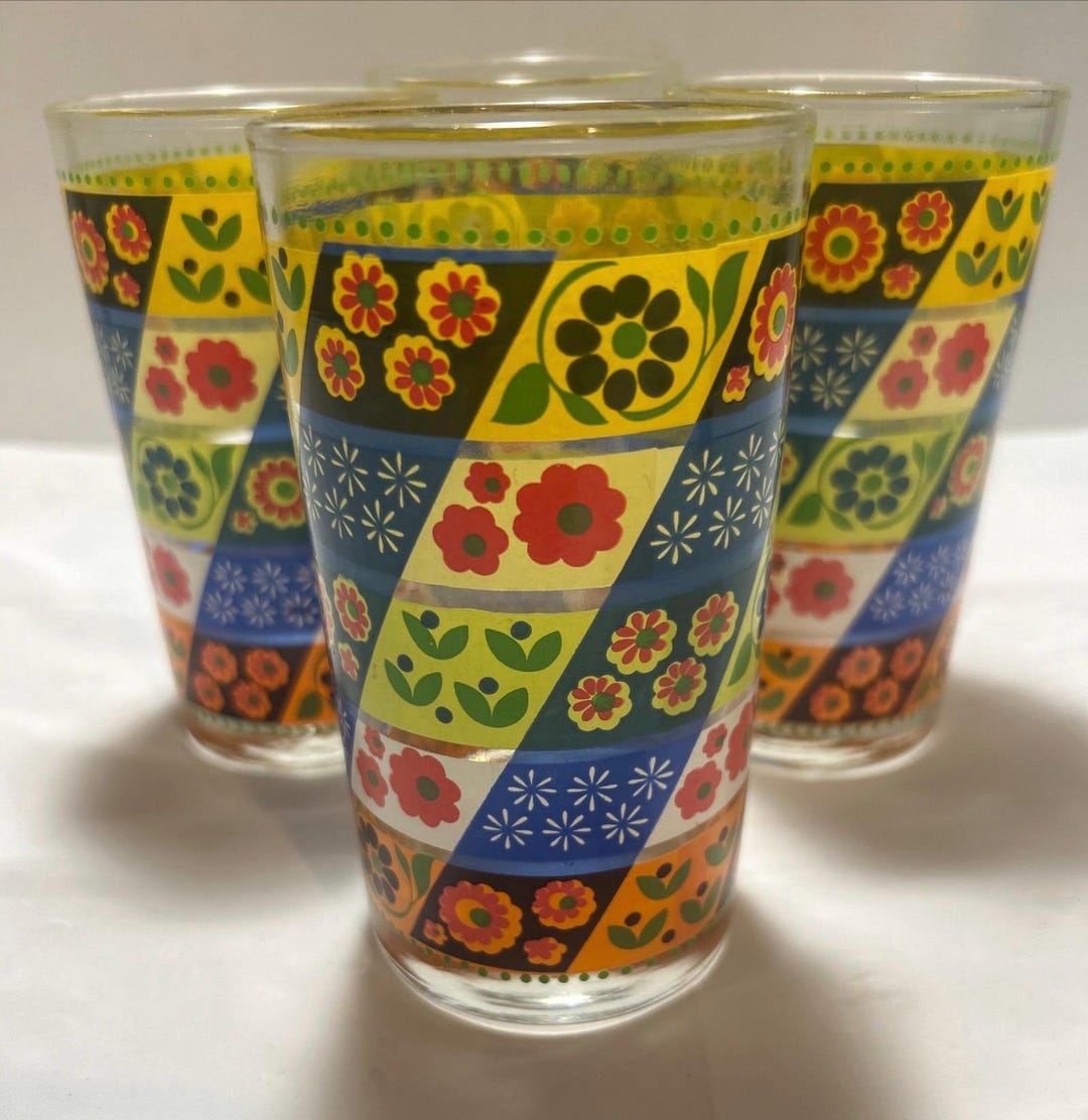 Pasinski Lot of 4 Vintage Libby Flower Design 5in Glasses CO4 - Etsy