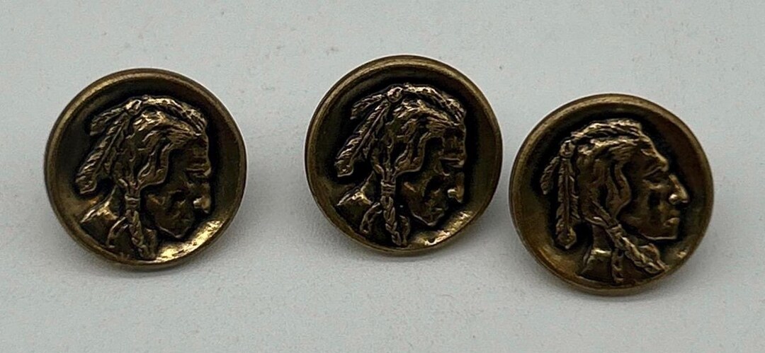 Vintage 3 Native American Indian Head Button Gold Tone 1 1/4 Inches ...