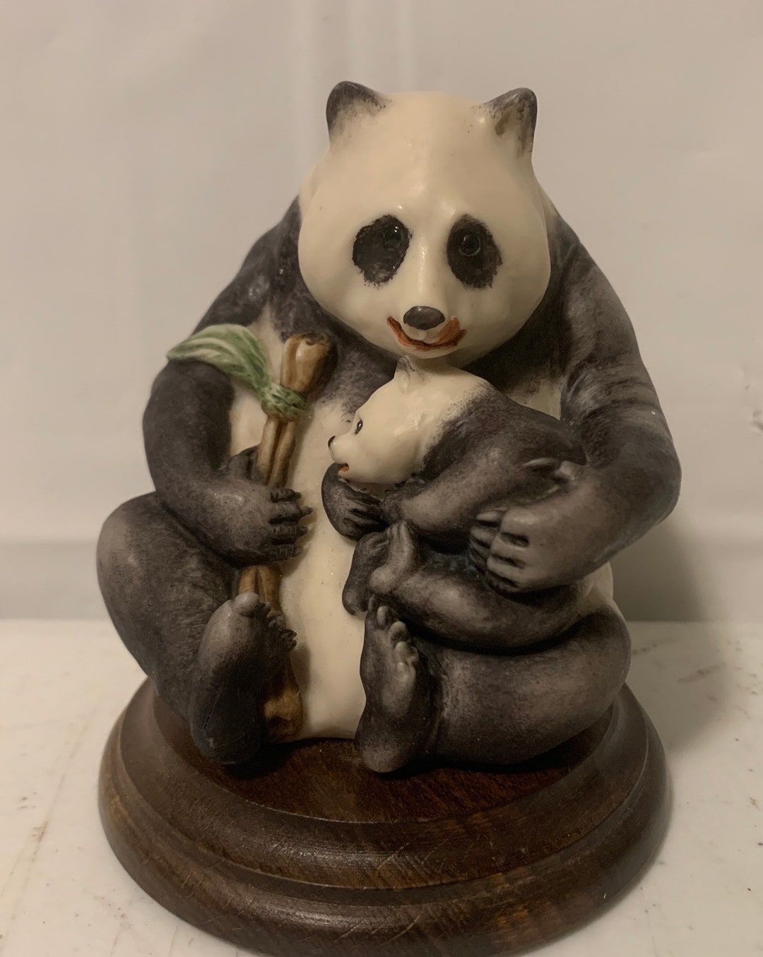 Vintage Ceramic Panda 1982 in Florence on Wooden Base I400 - Etsy