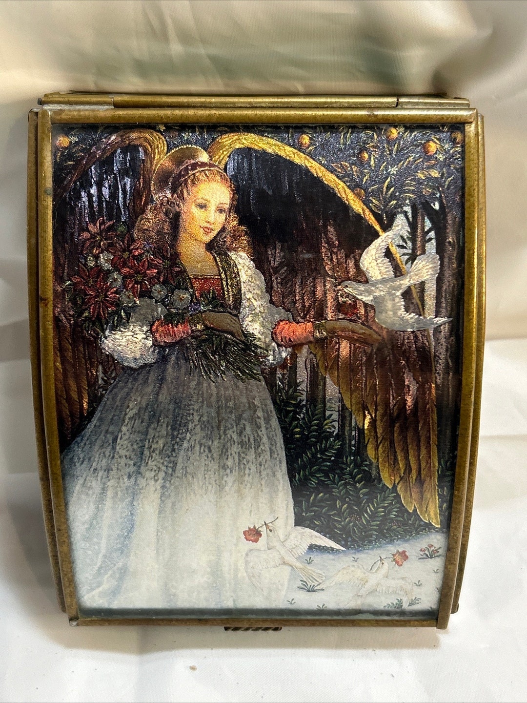 Vtg via Vermont Green Glass Angel Dove 1993 Lynn Bywaters Trinket ...