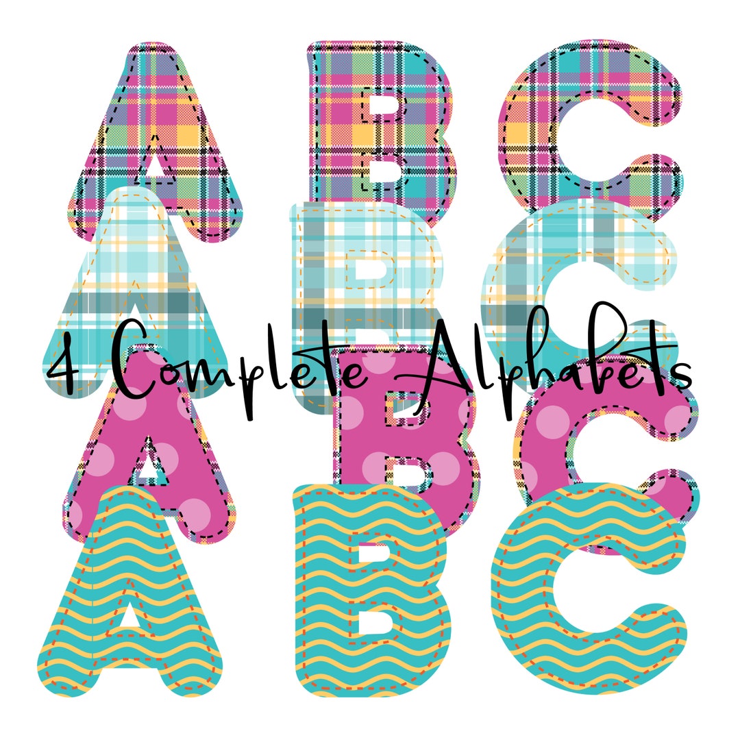 Four Complete Alphabets! Digital Plaid Preppy Pattern Patch Faux ...