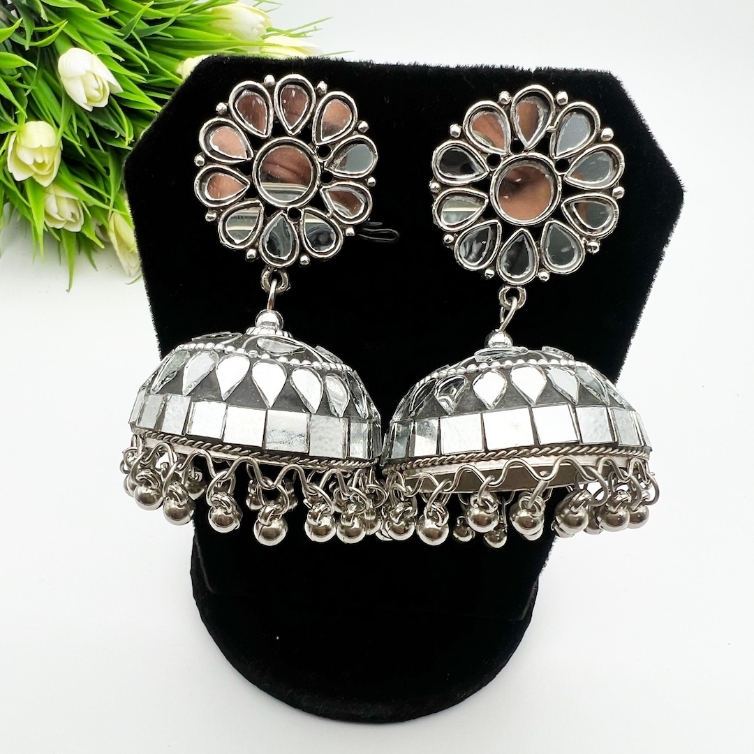 Afghani Oxidized Mirror Boho Statement Earrings-indian/pakistani Ethnic ...