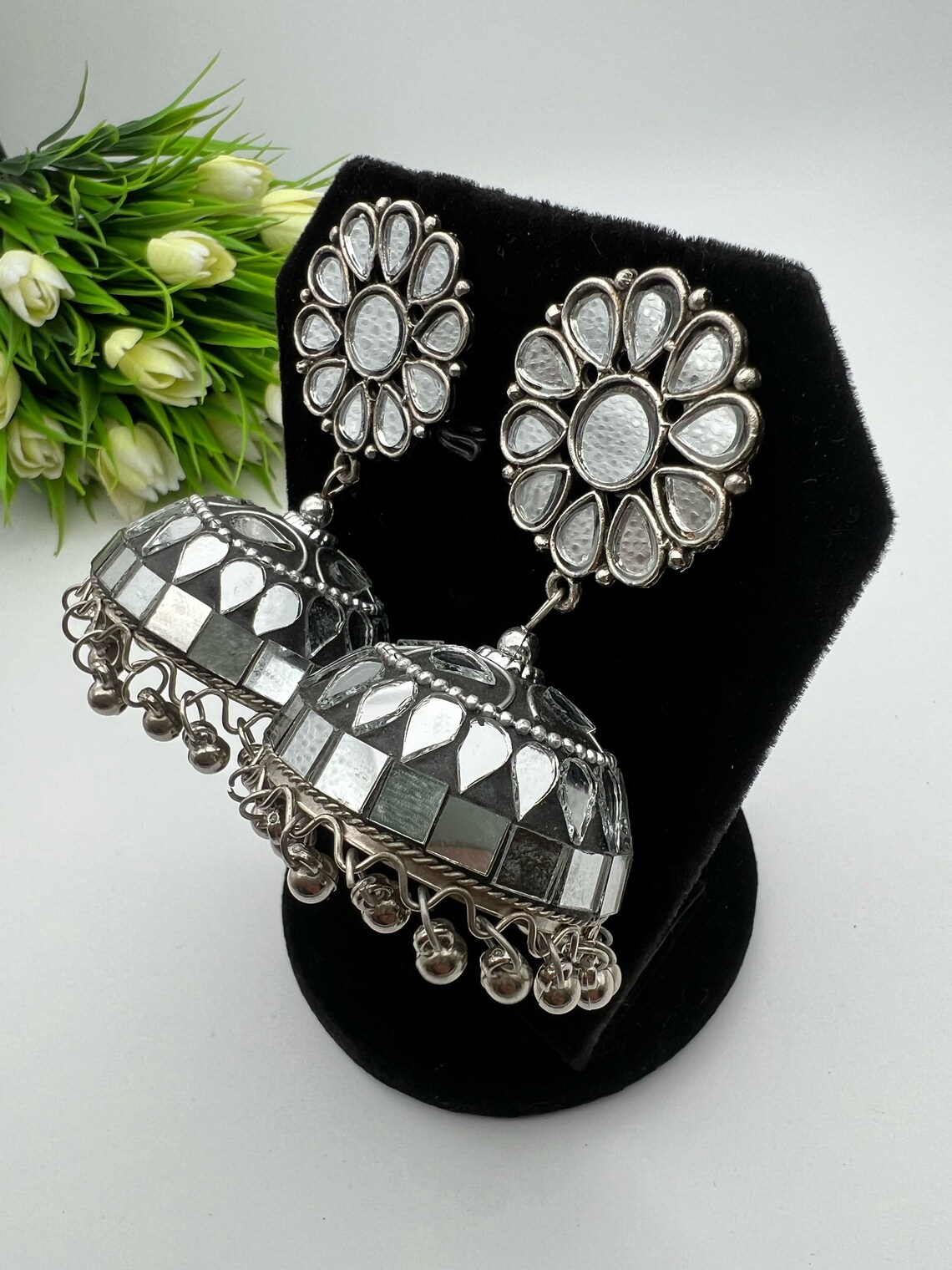 Afghani Oxidized Mirror Boho Statement Earrings-indian/pakistani Ethnic ...