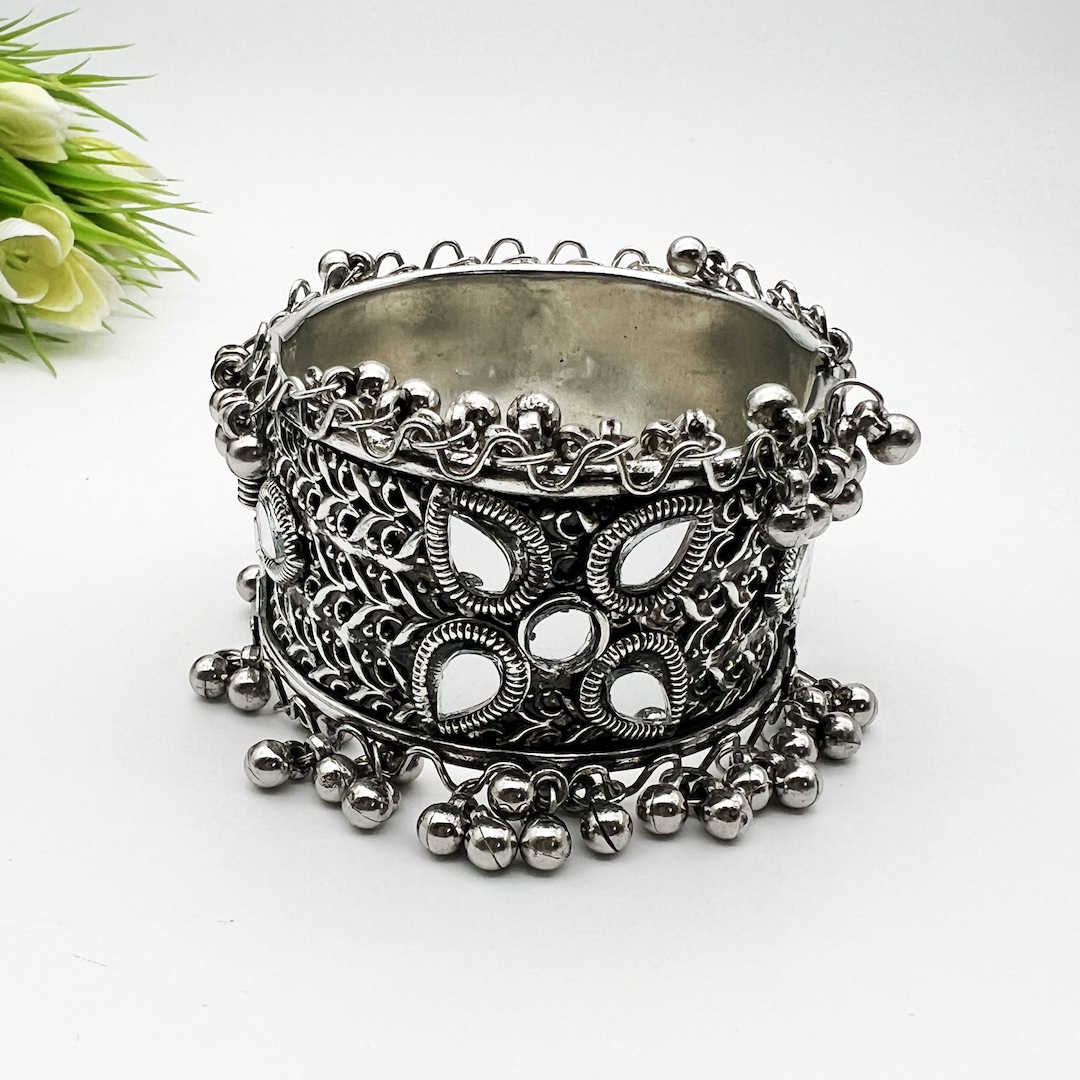 Oxidized Mirror Kada- Indian Ethnic Traditional OPENABLE Bangle- Fits ...