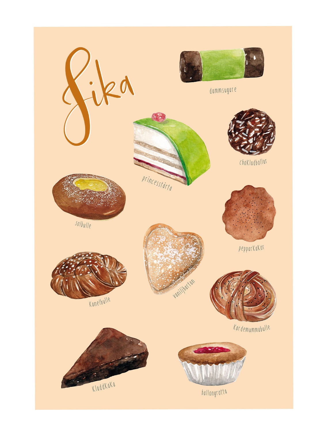 Swedish Fika A4 Art Print, Food Illustration, Fika Print, Swedish Print ...