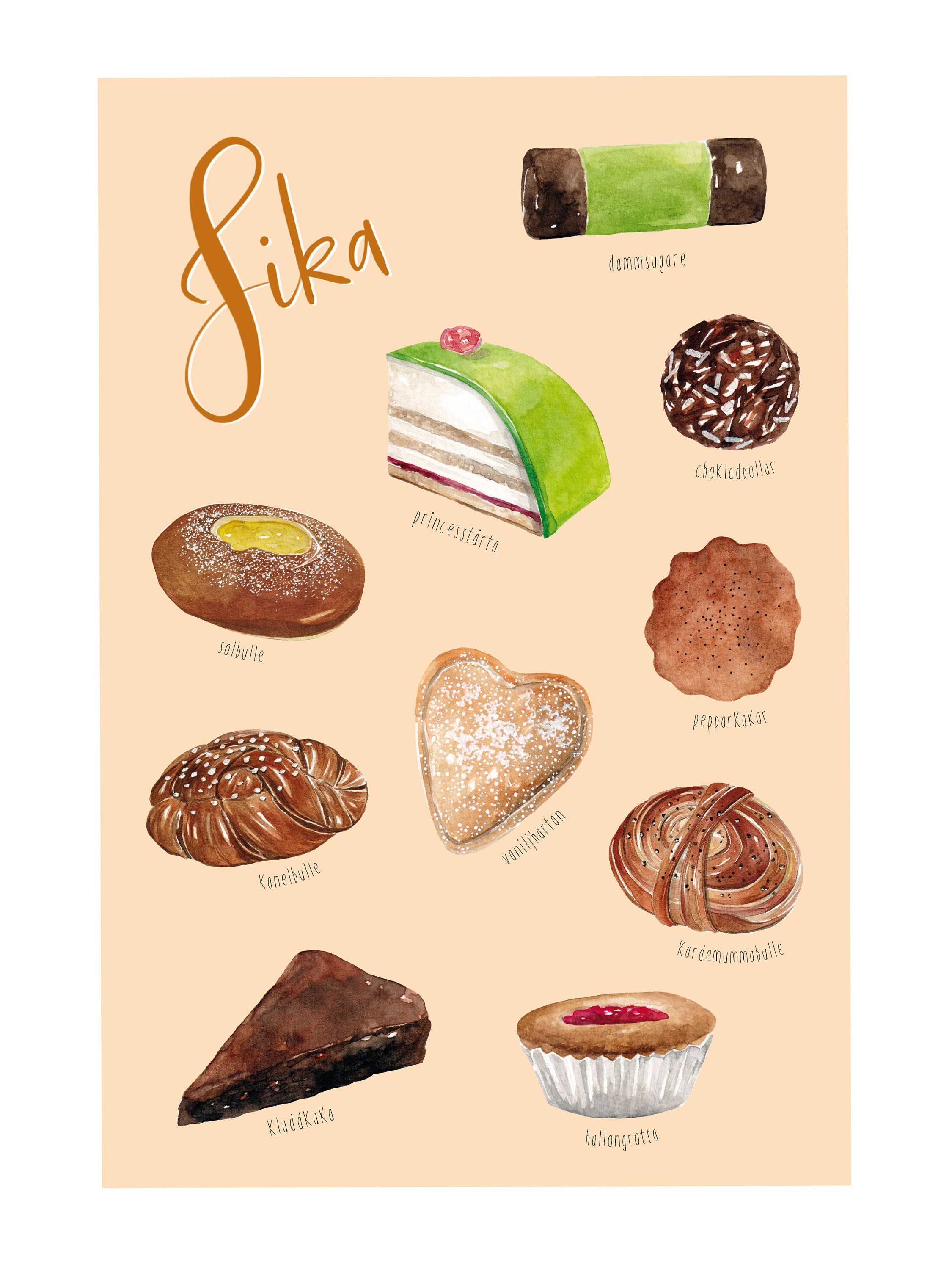 Swedish Fika A4 Art Print, Food Illustration, Fika Print, Swedish Print ...