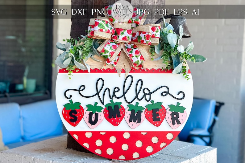 Hello Summer SVG, Strawberry Door Hanger Laser Cut File, 3D Layered ...