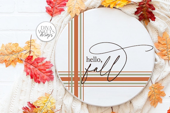 Hello Fall Plaid SVG Farmhouse Autumn Design | Etsy