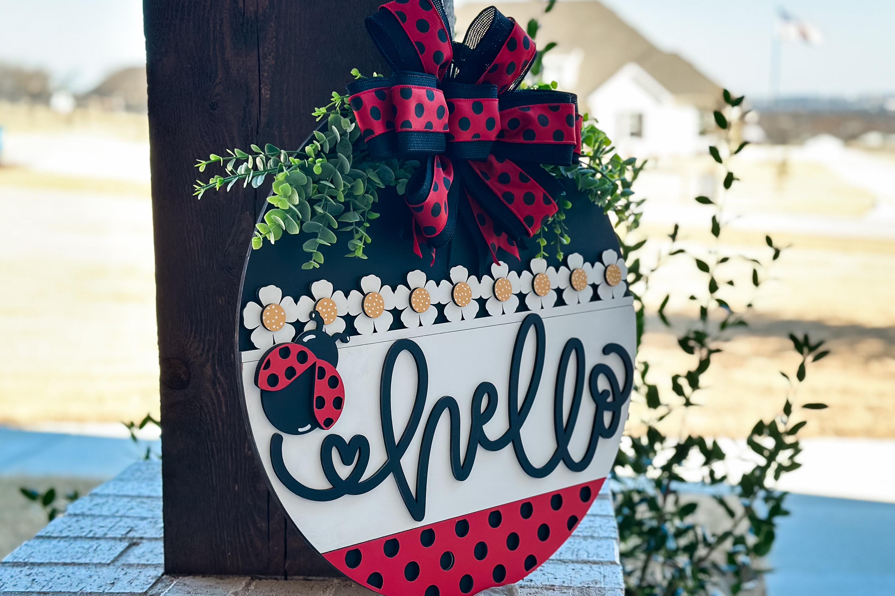 Hello Ladybug Door Hanger SVG, Round Laser Cut File for Glowforge ...