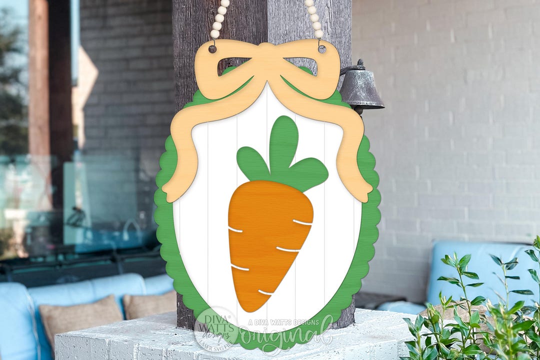 Easter Carrot Door Hanger SVG Laser Cut File Round Spring Carrot Sign ...