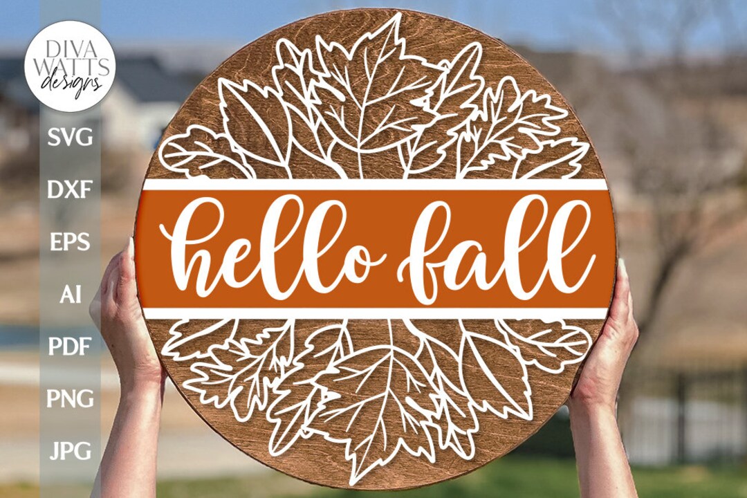 Hello Fall SVG Autumn Door Hanger SVG Fall Leaves Svg Fall Welcome SVG ...