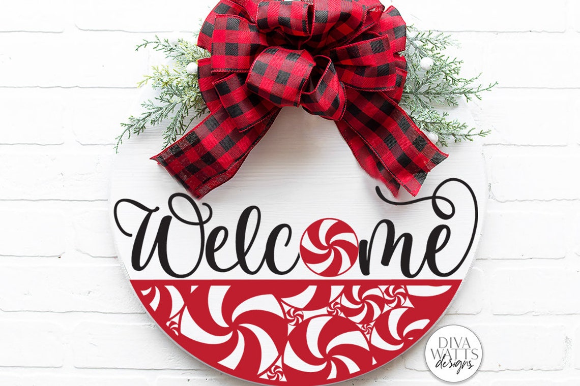 Welcome With Peppermint Round SVG Christmas / Winter Door - Etsy