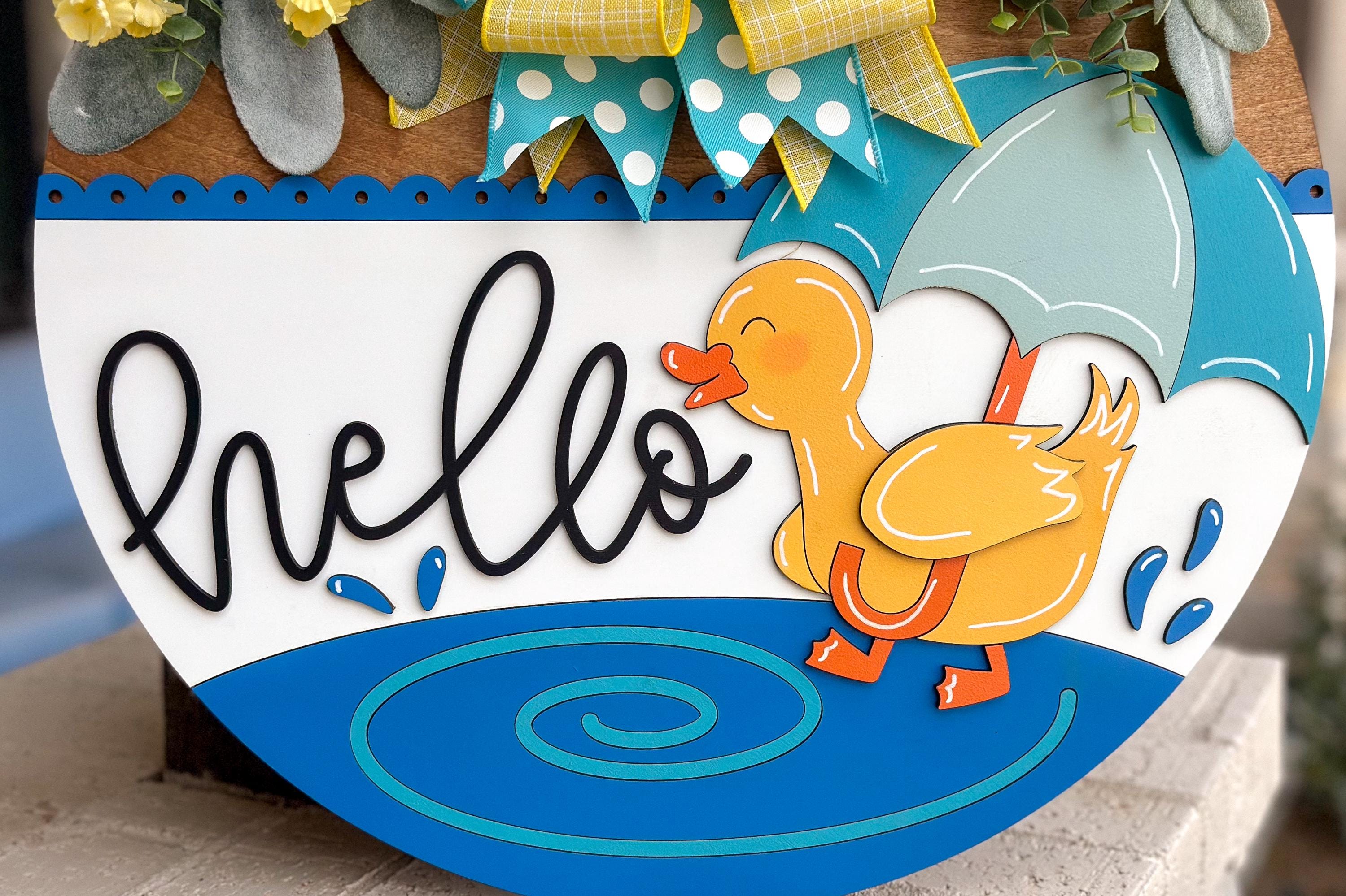 Hello Duck Rainy Day Door Hanger SVG, 3D Layered Laser Cut File, Spring ...