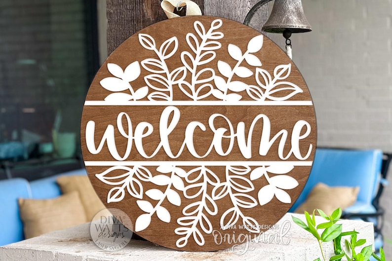 Welcome SVG Round Door Hanger | Farmhouse Laser Cut File for Glowforge ...