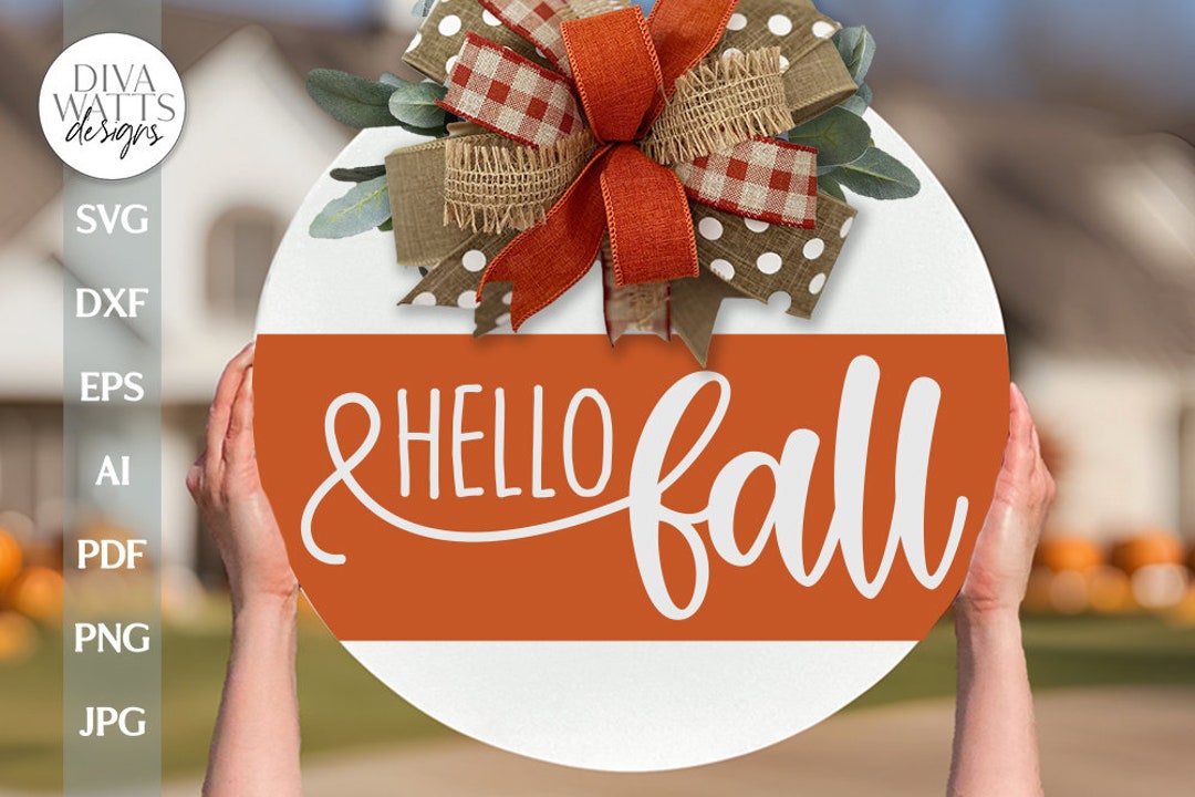 Hello Fall SVG Door Hanger SVG for Autumn Hello Fall SVG Front Porch ...