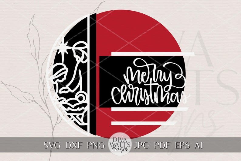 Merry Christmas Nativity SVG | Layered Round Door Hanger Laser Cut File ...