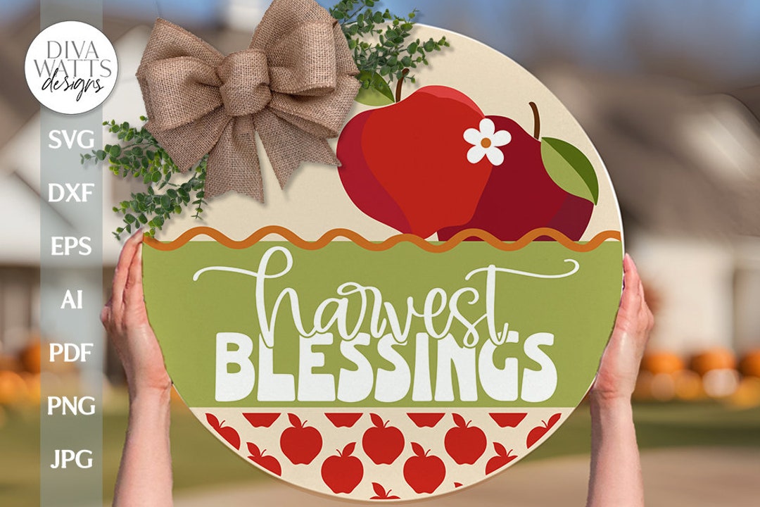 Harvest Blessings SVG Apple Door Hanger for Fall Svg Fall Apples Svg ...