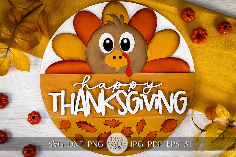 Happy Thanksgiving Door Hanger SVG | Cute Turkey Thanksgiving Sign ...