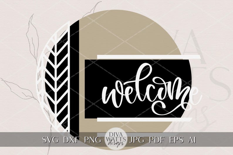 Welcome Round Door Hanger SVG | Modern Farmhouse Laser Cut File for ...