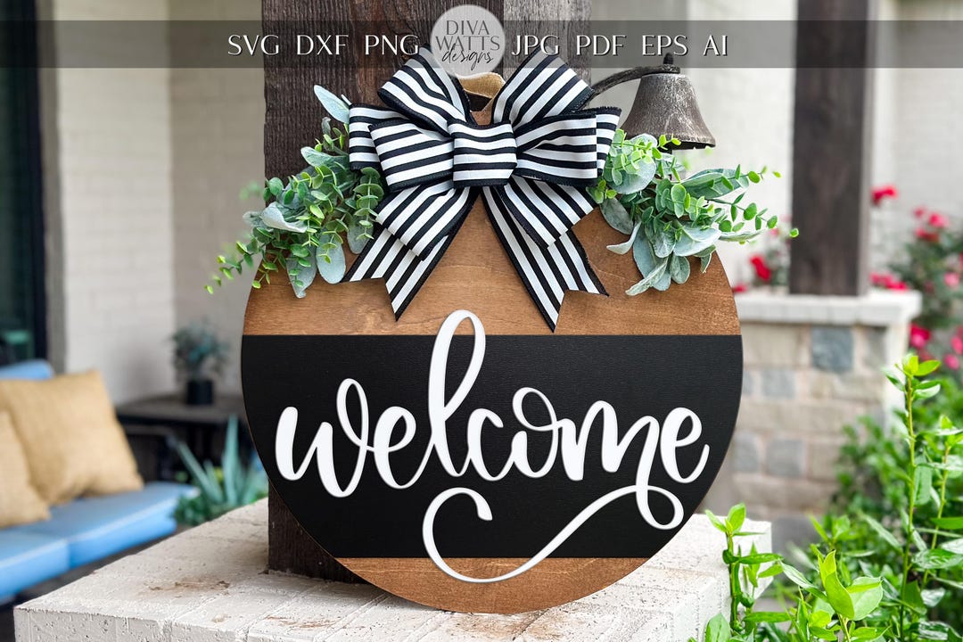 Laser Cut Door Hanger SVG | Welcome Sign SVG File | Round Wood Sign ...