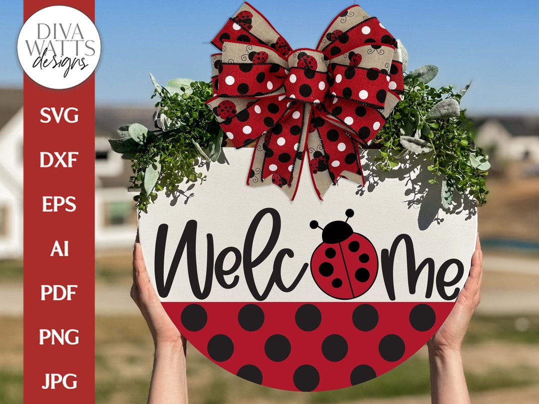 Welcome SVG | Spring Ladybug Round Design - Etsy
