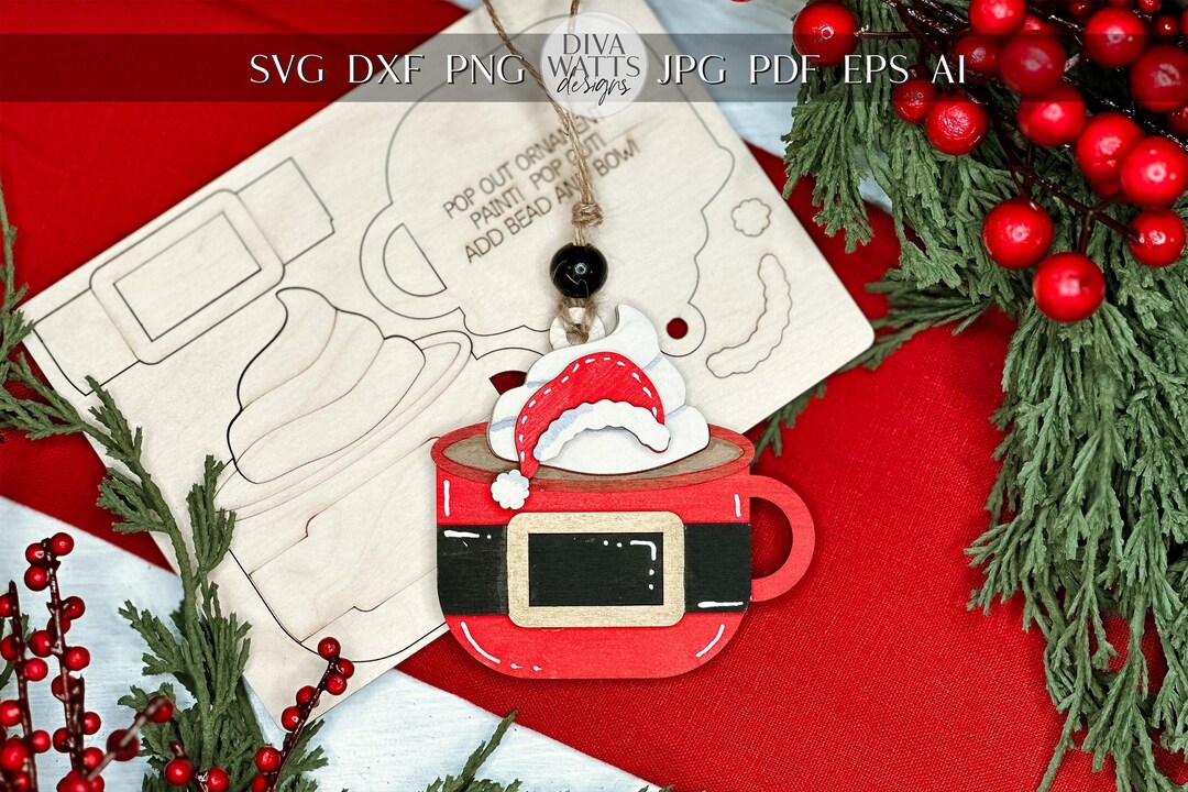 Santa Mug Ornament SVG | Pop-out Laser Ornament File | Christmas DIY ...